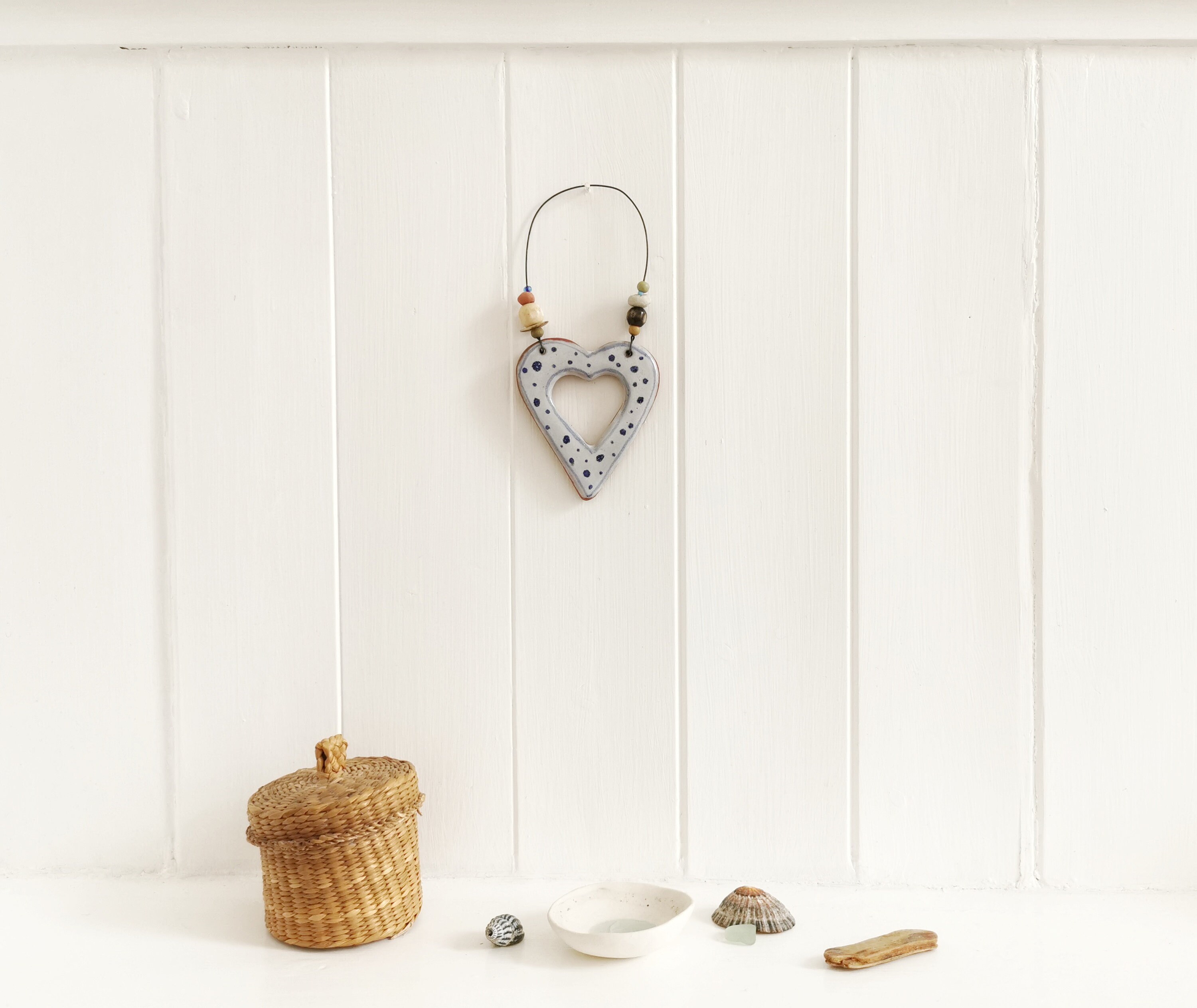 Pretty Blue White Heart Decoration Dots Coastal Style - Etsy