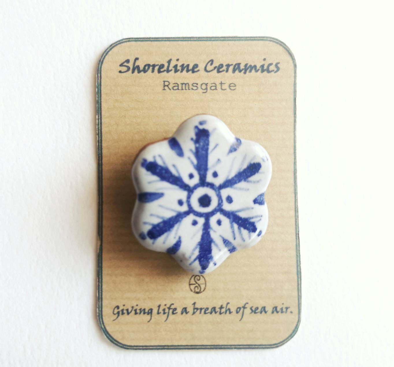Handmade Ceramic Flower Brooch; Blue and White Pottery; Floral Badge ...