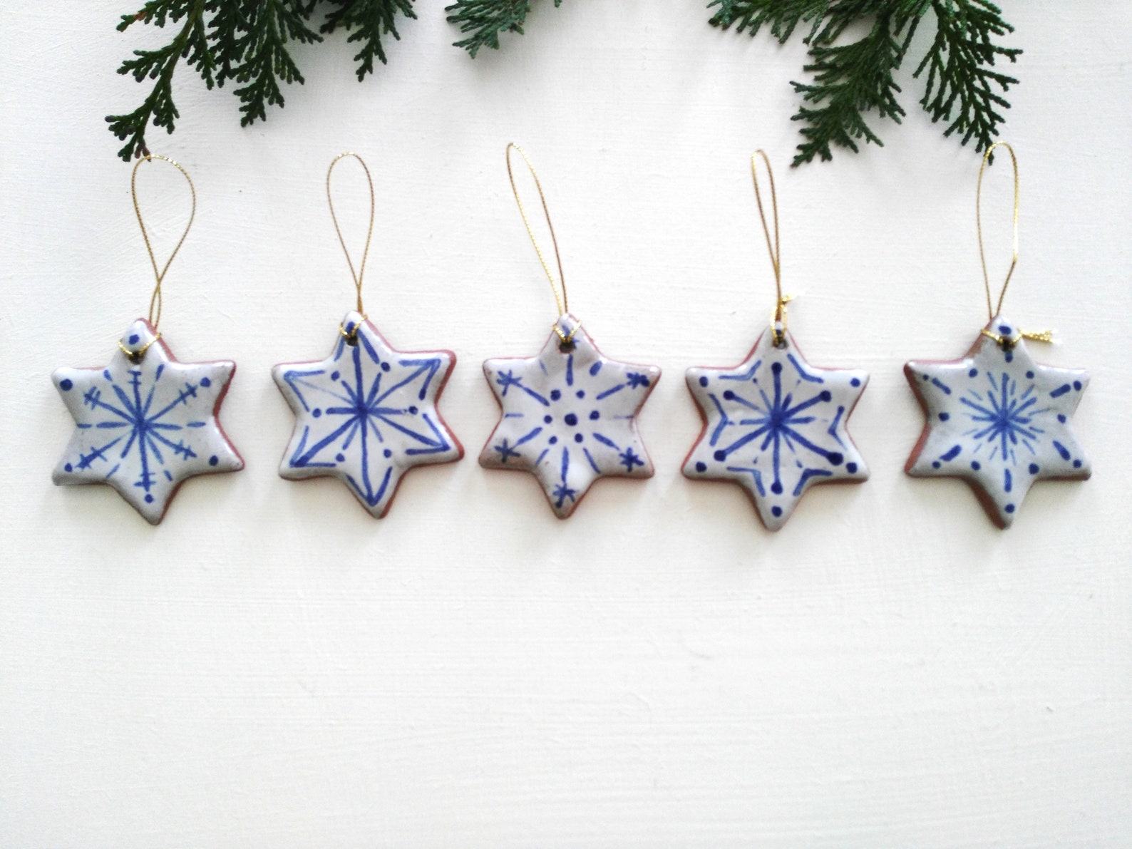 Christmas Tree Decorations Ceramic Star Ornaments Set of 5 | Etsy
