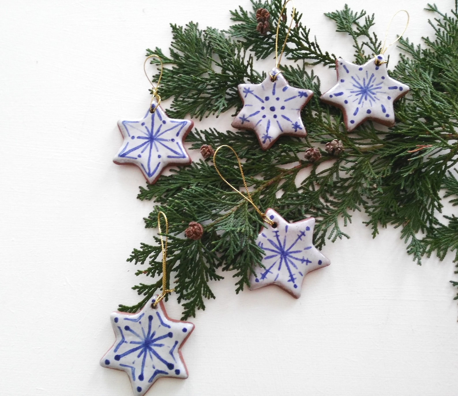 Christmas Tree Decorations Ceramic Star Ornaments Set of 5 | Etsy