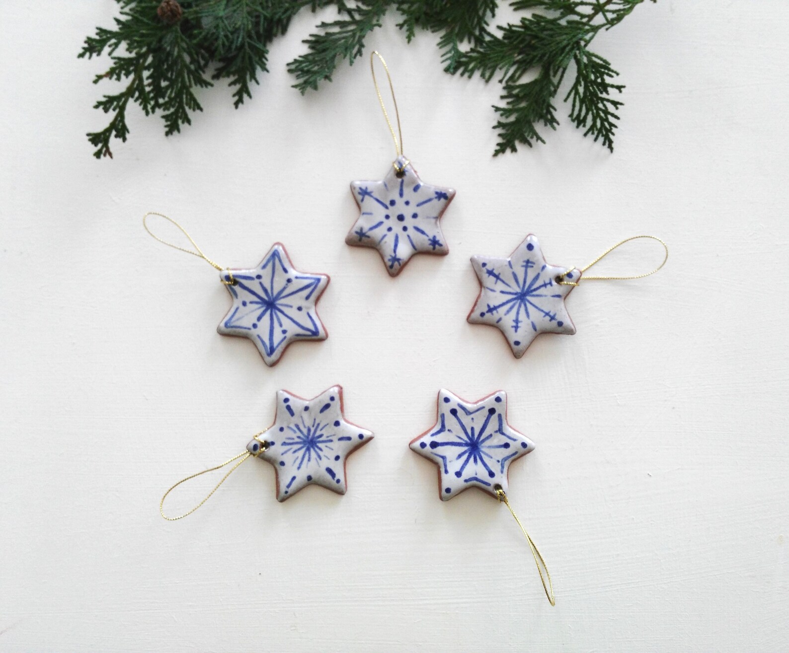 Christmas Tree Decorations Ceramic Star Ornaments Set of 5 | Etsy