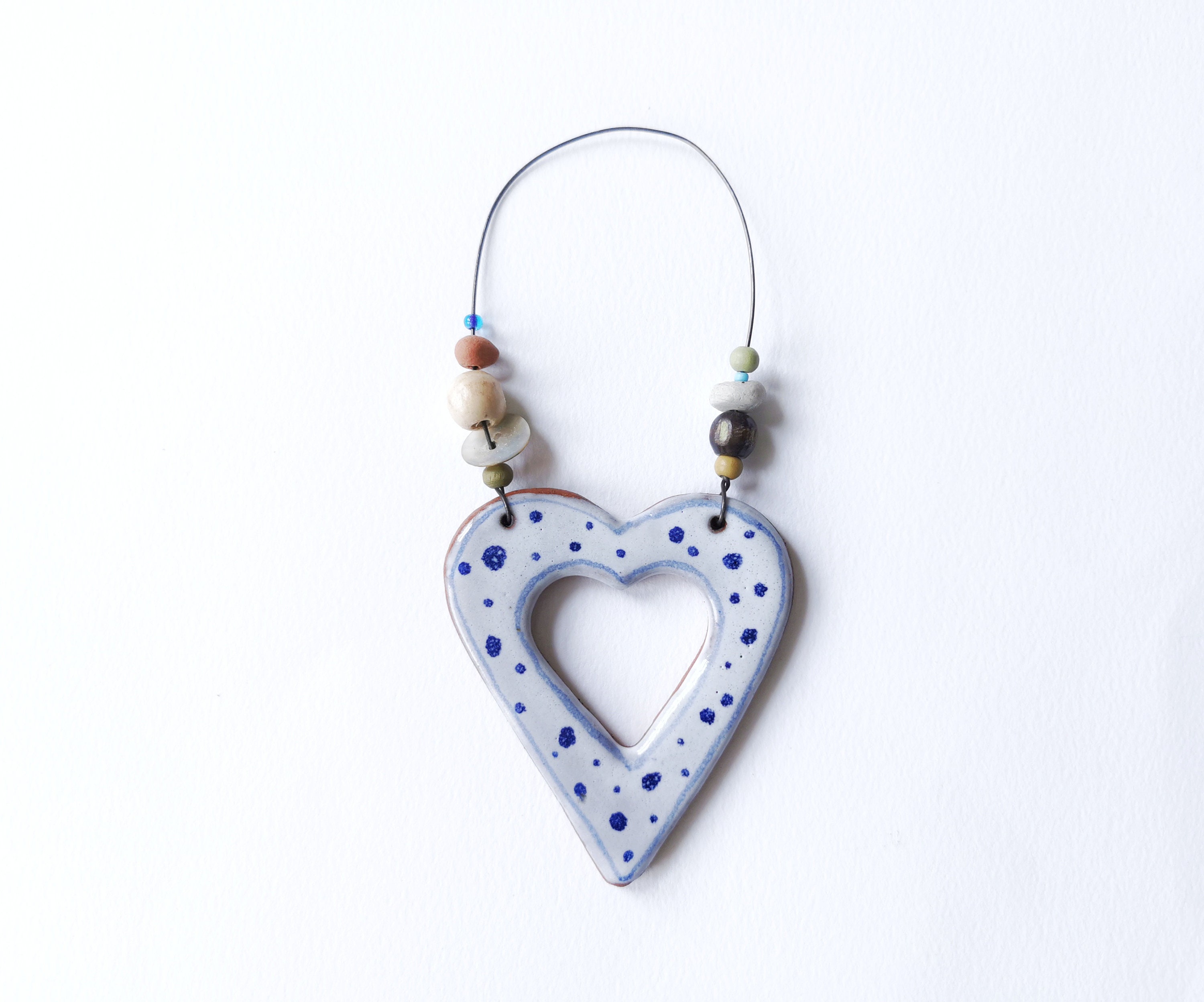 Pretty Blue White Heart Decoration Dots Coastal Style - Etsy