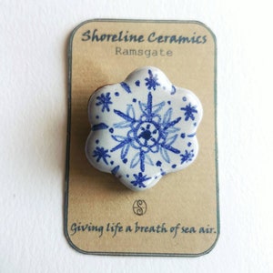 Handmade Ceramic Flower Brooch; Blue and White Pottery; Floral Badge ...