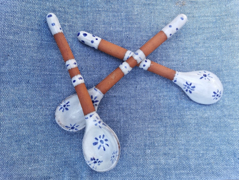Ceramic spoon pretty handmade pottery blue and white | Etsy