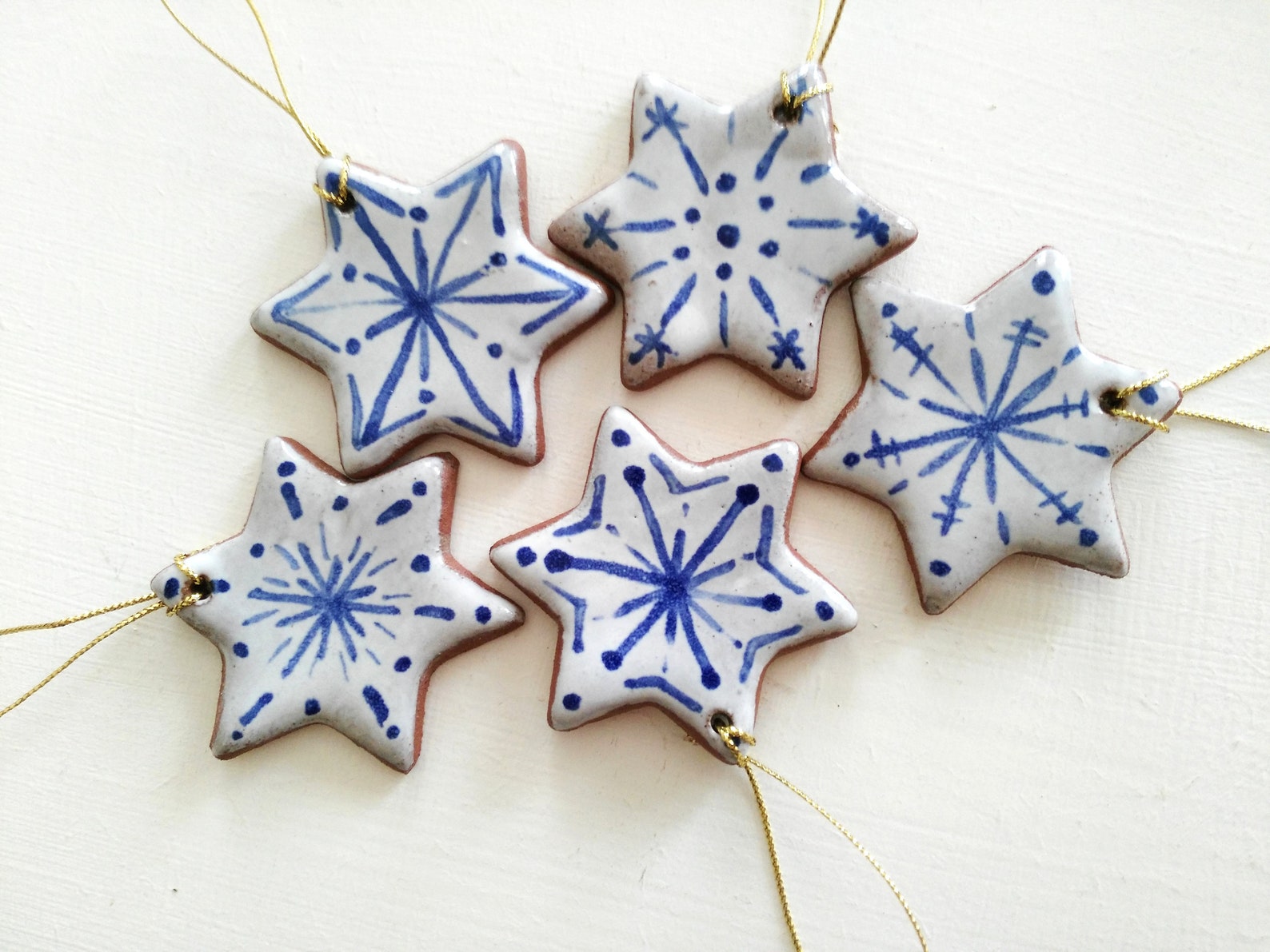 Christmas Tree Decorations Ceramic Star Ornaments Set of 5 | Etsy