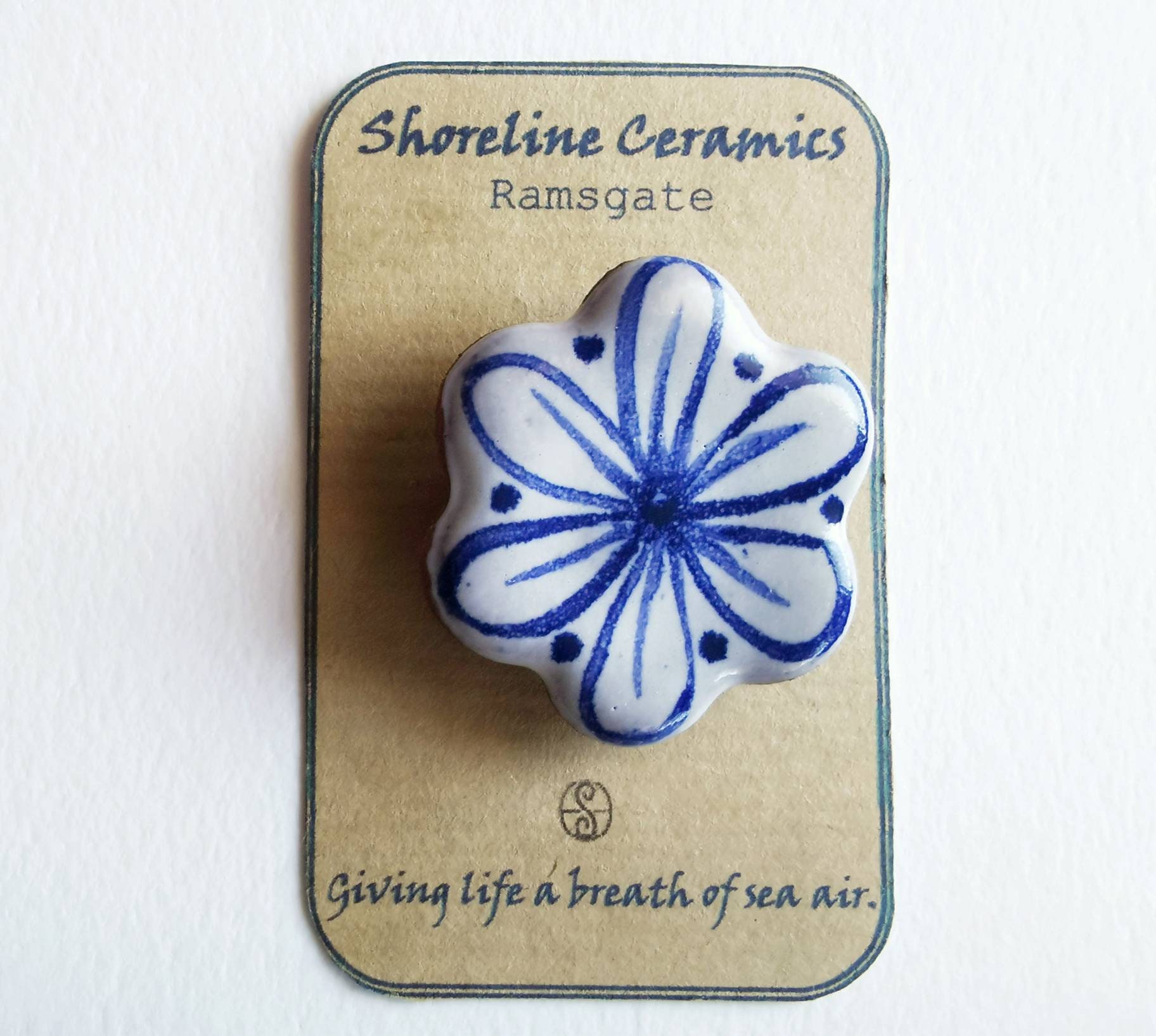 Handmade ceramic flower brooch blue and white pottery floral | Etsy