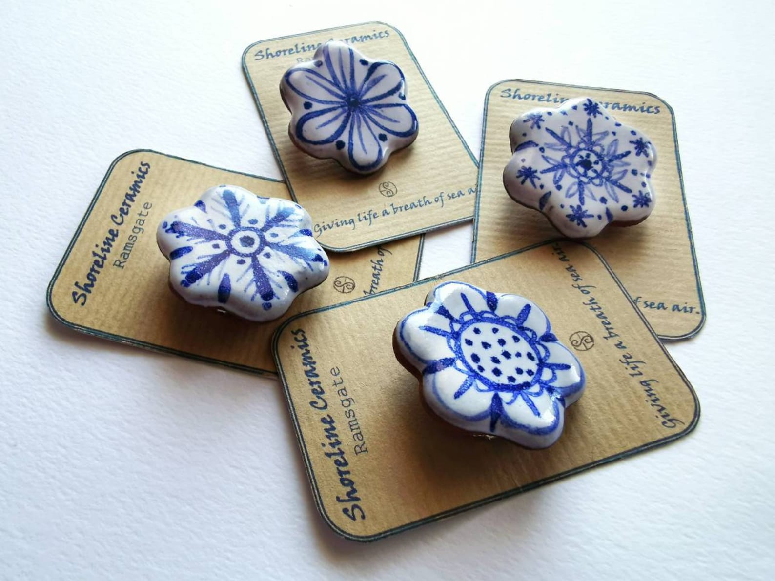 Handmade ceramic flower brooch blue and white pottery floral | Etsy