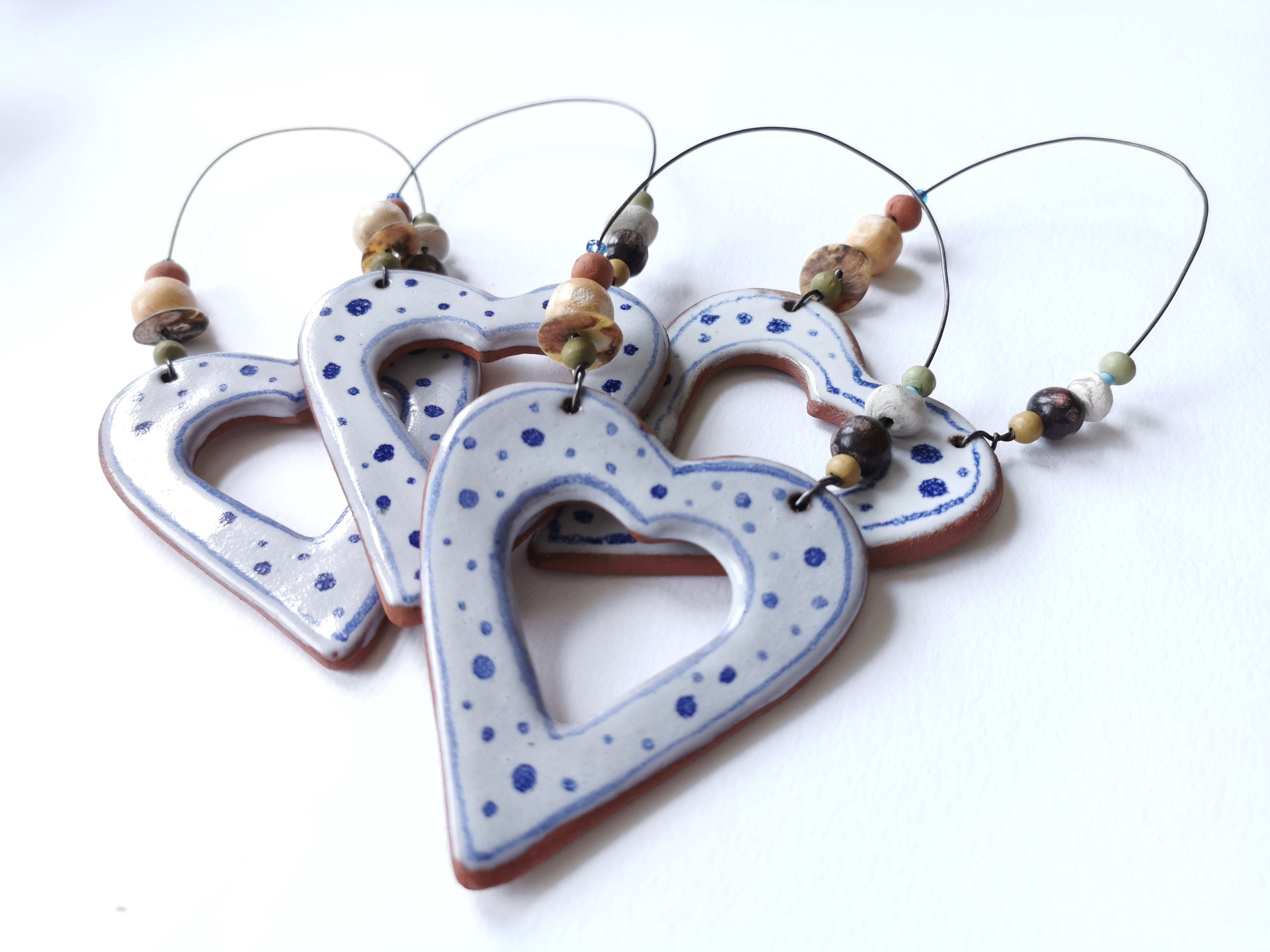 Pretty Blue White Heart Decoration Dots Coastal Style - Etsy