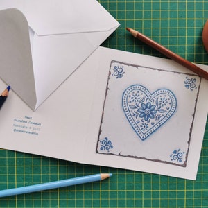 Pack of 6 Floral Love Heart Greetings Card / Notelet Blue and White ...
