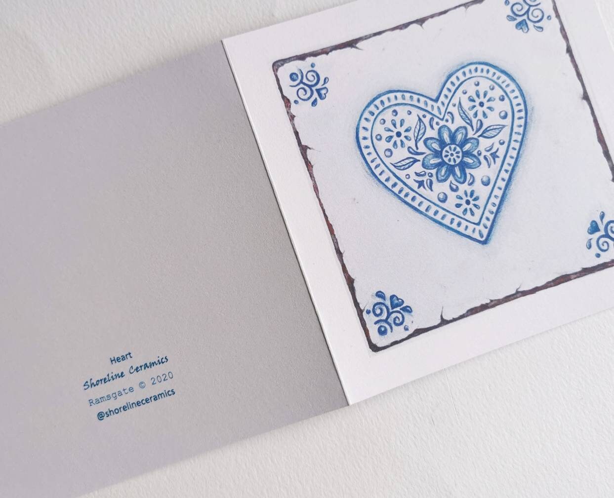 Floral Love Heart Greetings Card / Notelet Blue and White | Etsy