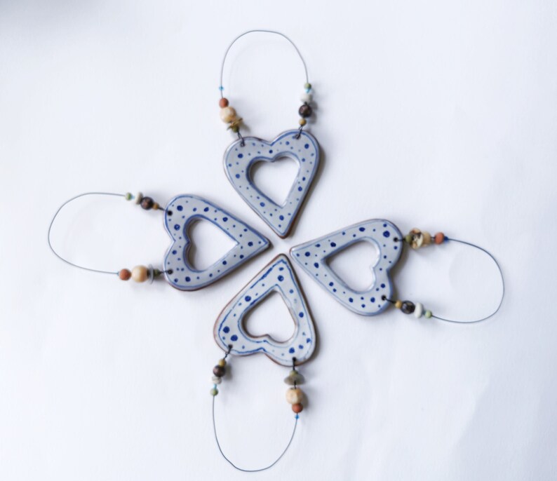 Pretty Blue White Heart Decoration Dots Coastal Style - Etsy