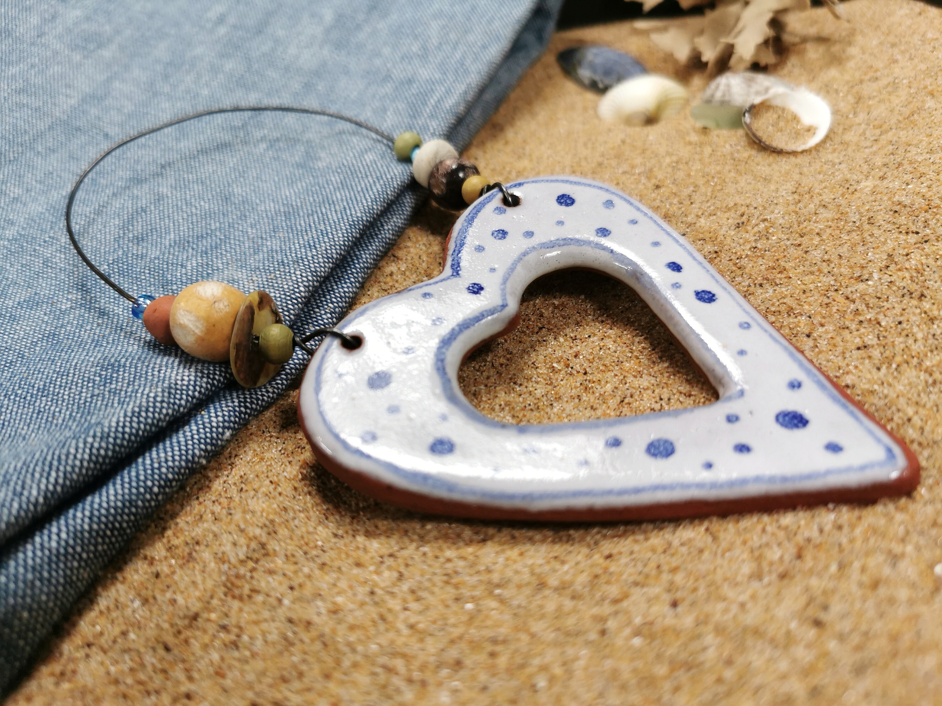 Pretty Blue White Heart Decoration Dots Coastal Style - Etsy