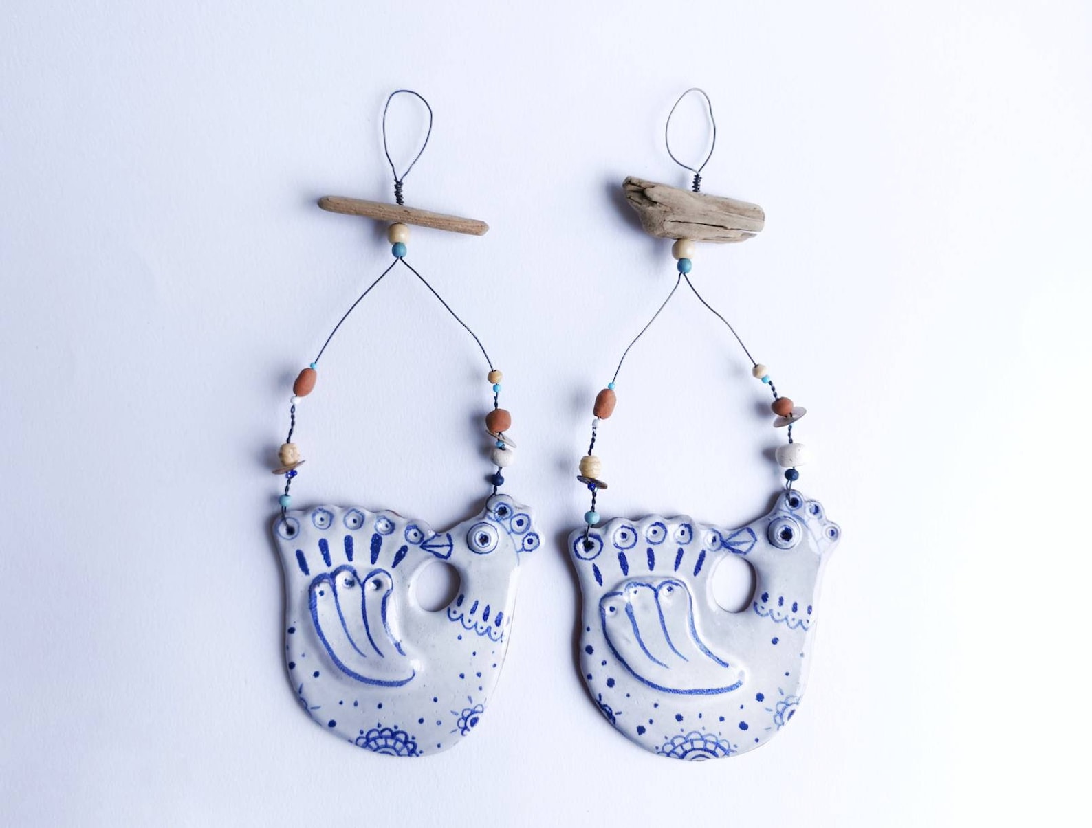 Driftwood Ceramic Bird Hanging Decoration: Coastal Pottery - Etsy