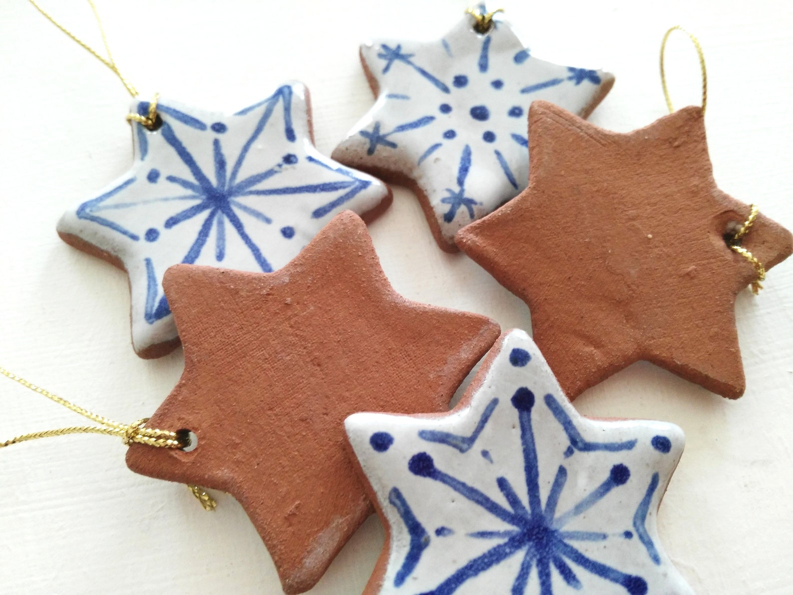 Christmas Tree Decorations Ceramic Star Ornaments Set of 5 | Etsy