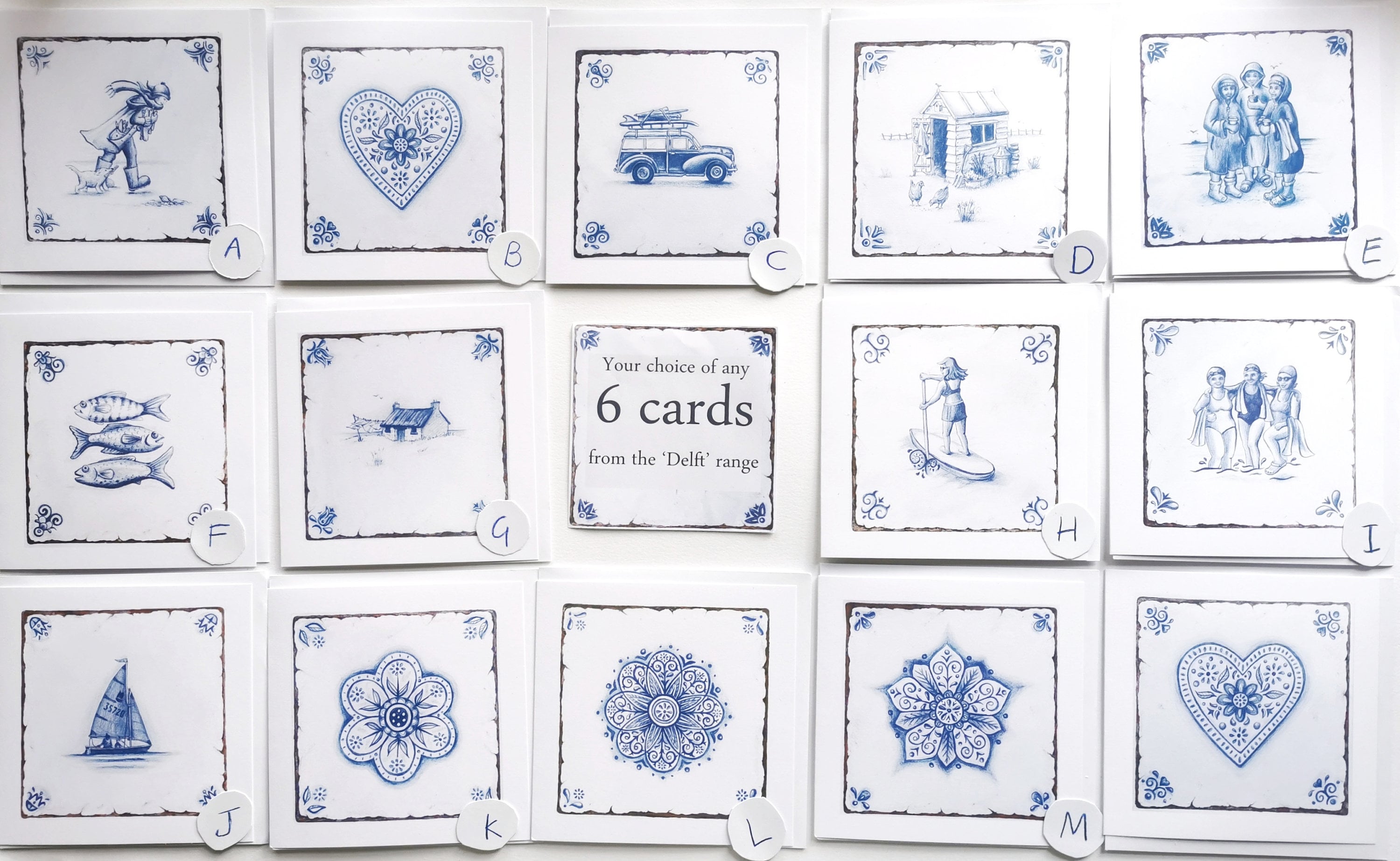 Floral Love Heart Greetings Card / Notelet Blue and White - Etsy