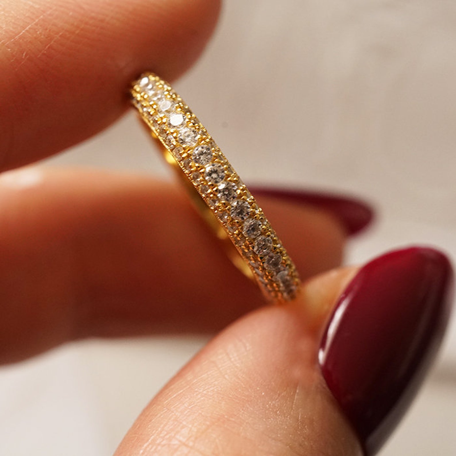 Pavé Wedding Band Micro Pave Ring 925 Sterling Silver Triple | Etsy