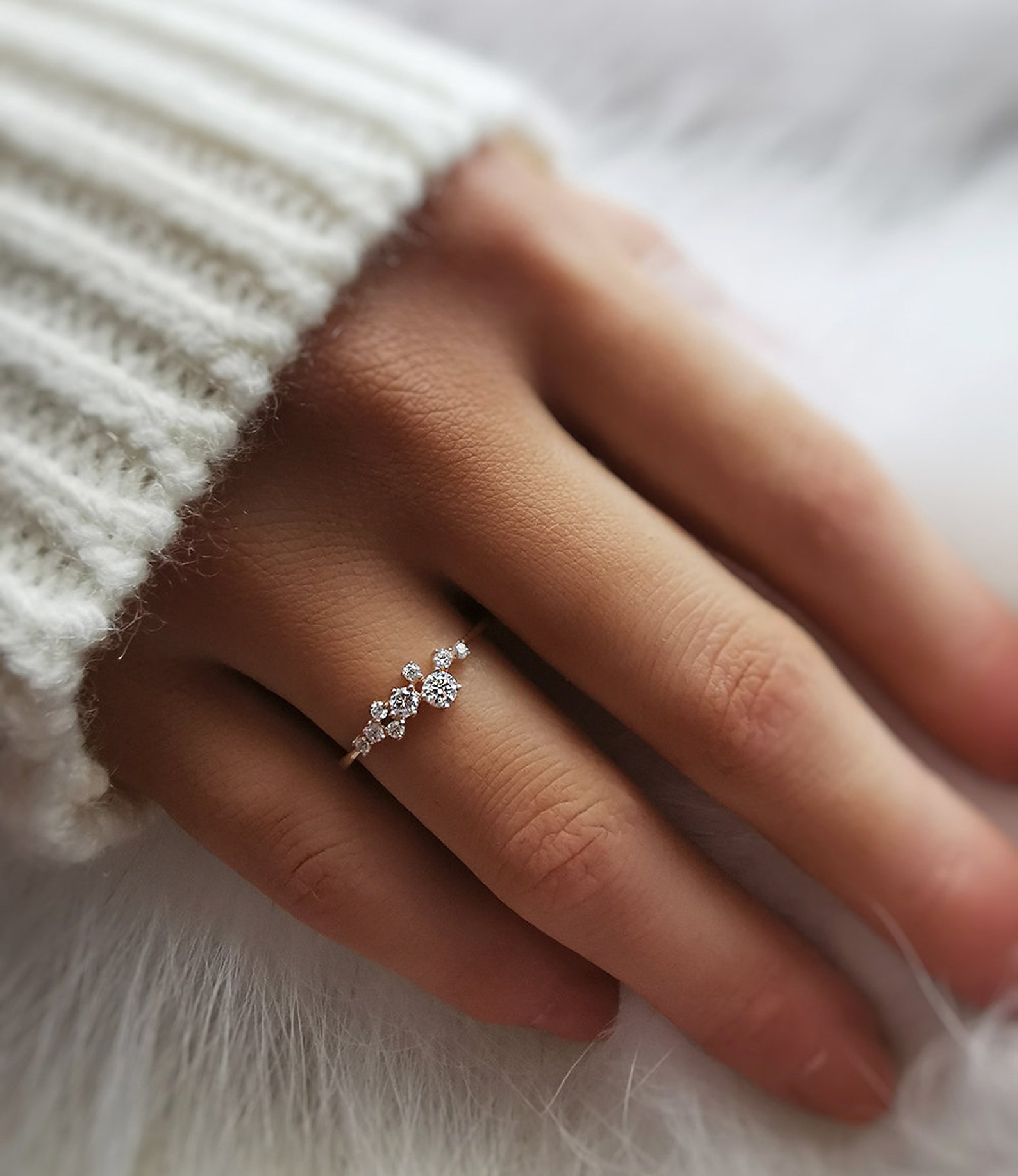 Cluster Ring in 925 Sterling Silver / CZ Diamond Cluster Ring - Etsy