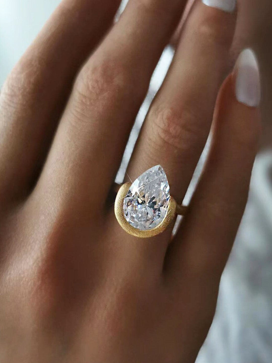 Pear Engagement Ring Drop Diamond Ring Gold Ring Silver Ring Promise ...