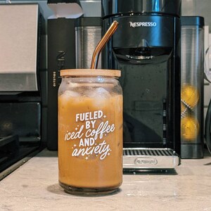 Fueled by Iced Coffee 16 Oz. Glass Cup // Coffee Addict Iced Coffee Cup ...