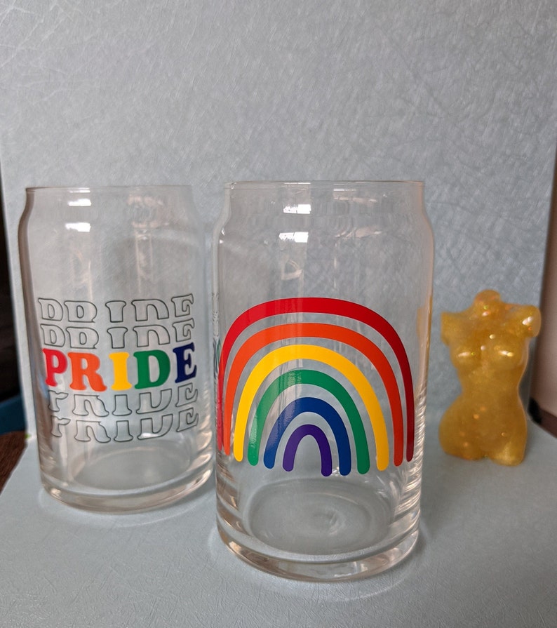 PRIDE Rainbow Glass Cup // 16 Oz. Libbey Coffee Gift Set - Etsy