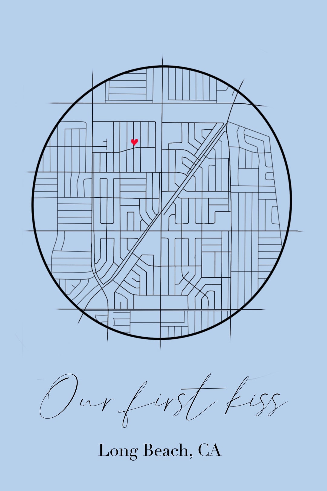 Our First Kiss // Anniversary Card Where We Met/ Hand Drawn Map or ...