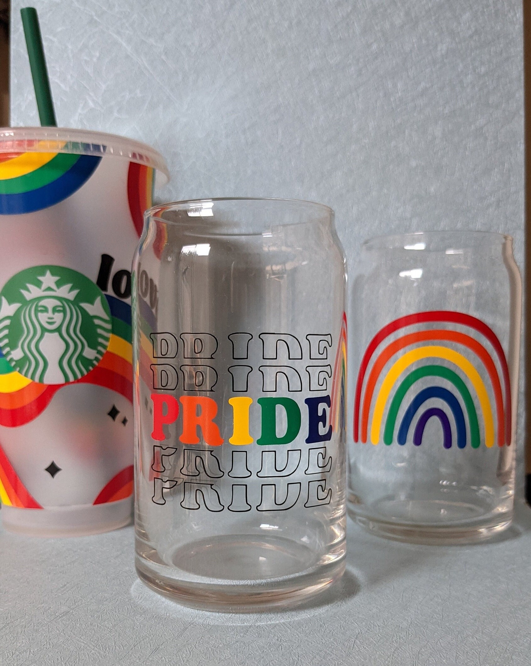 PRIDE Rainbow Glass Cup // 16 Oz. Libbey Coffee Gift Set - Etsy