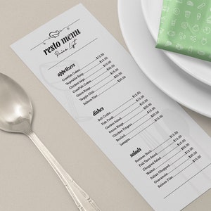 Menu Cards, Instant Download, Price List Template, Pricing List ...