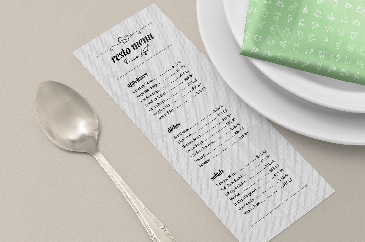 Menu Cards, Instant Download, Price List Template, Pricing List ...