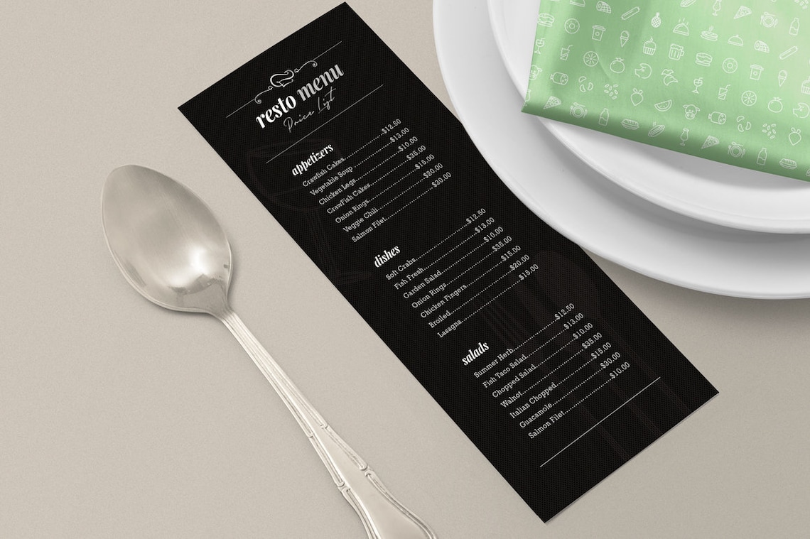 Menu Cards Instant Download Price List Template Pricing - Etsy