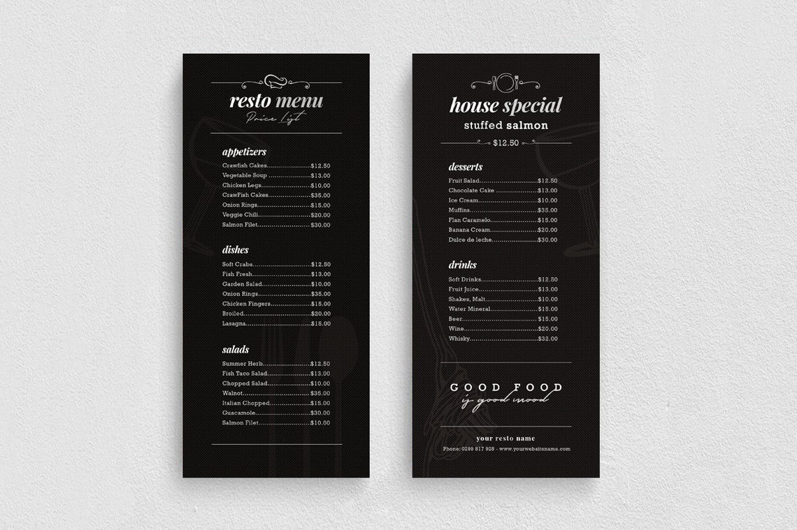 Menu Cards Instant Download Price List Template Pricing - Etsy