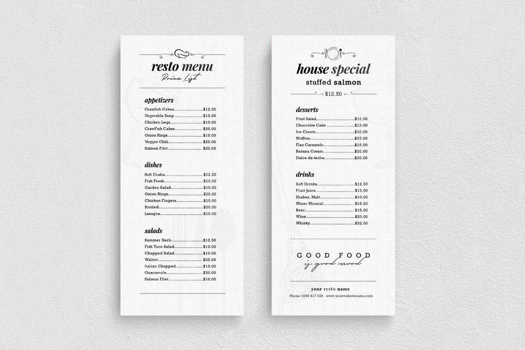 Menu Cards, Instant Download, Price List Template, Pricing List ...