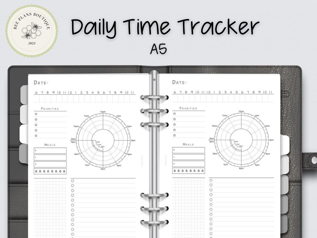 A5 Undated Daily Planner Printable 24-hour Tracker Circle With Jenplans ...