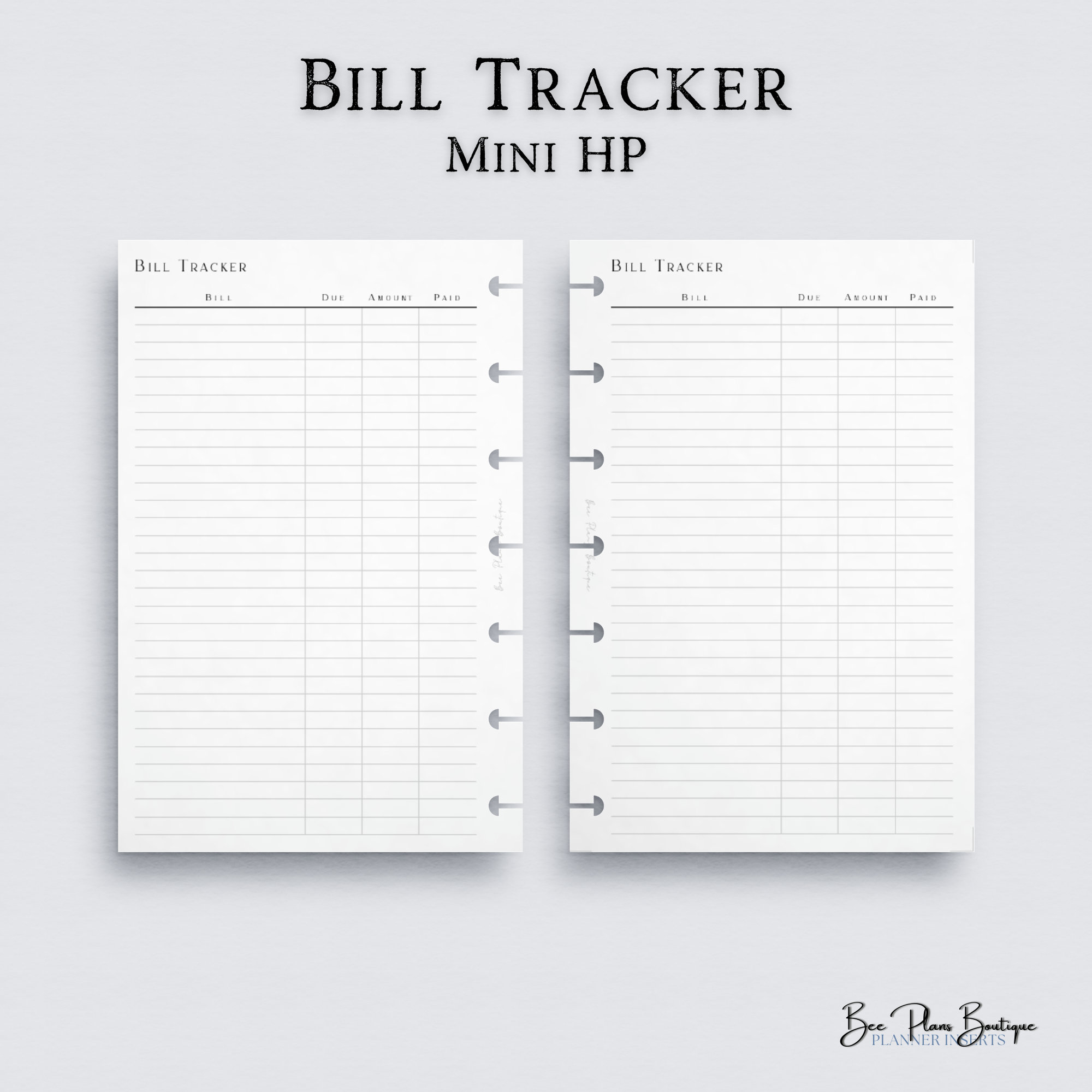 Mini HP Bill Tracker Printable Bill Tracker Printable Budget Inserts ...