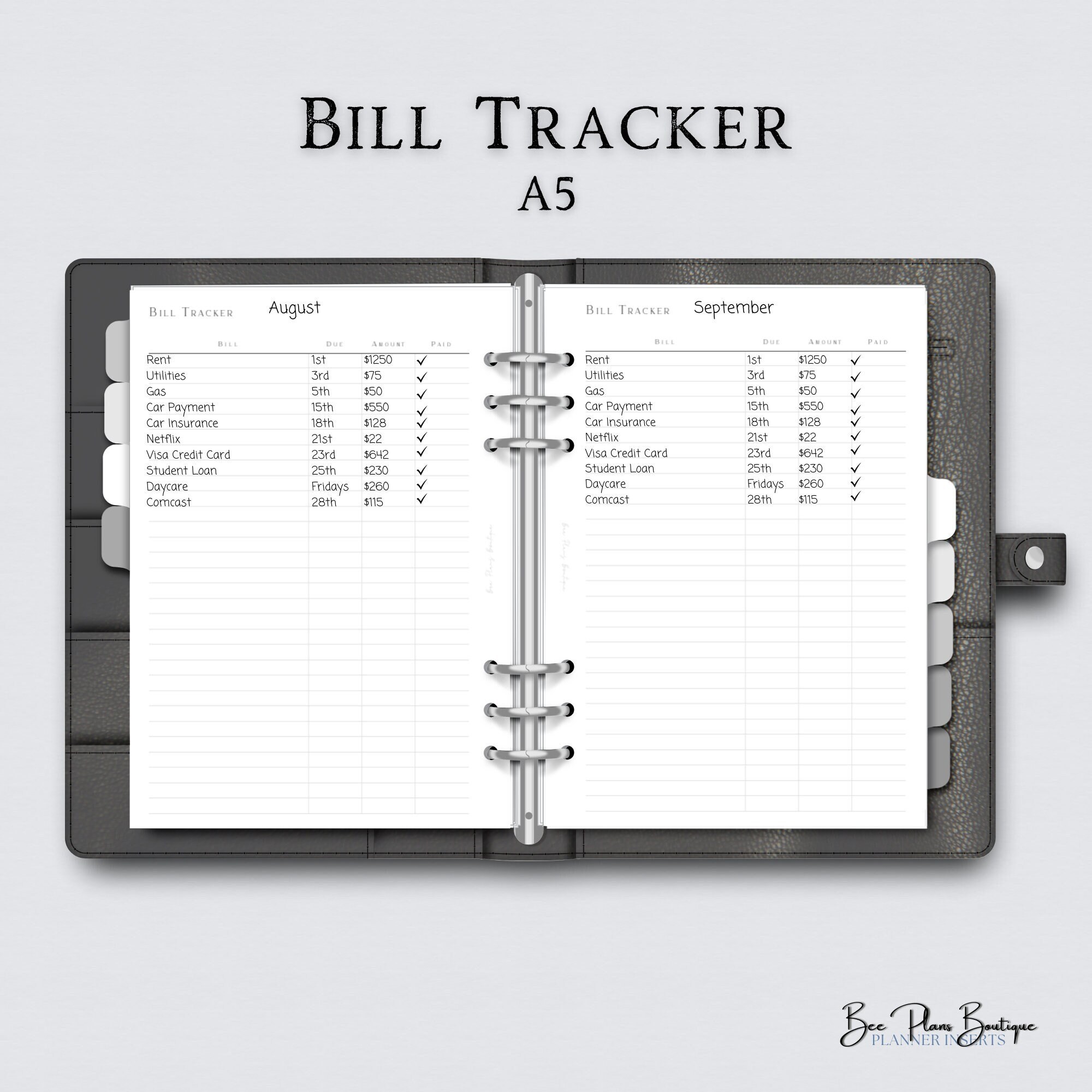 A5 Bill Tracker Printable Bill Tracker Printable Budget - Etsy