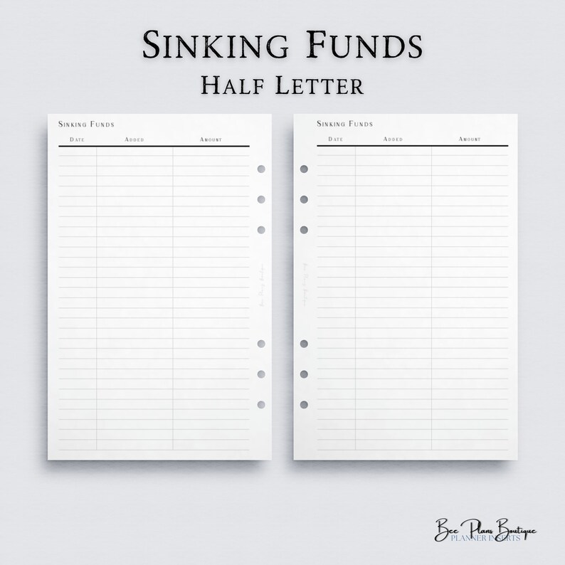 Half Letter Planner Sinking Funds Printable Insert Sinking Funds Planner Sinking Funds Insert ...