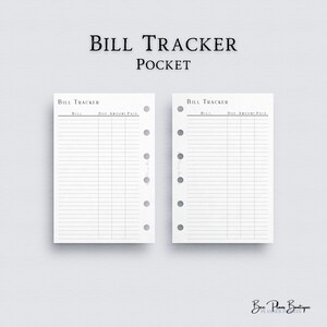 Pocket Planner Bill Tracker Printable Insert Pocket Bill Tracker Pocket ...