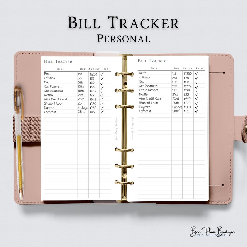 Personal Planner Bill Tracker Printable Insert Printable Bill Tracker ...