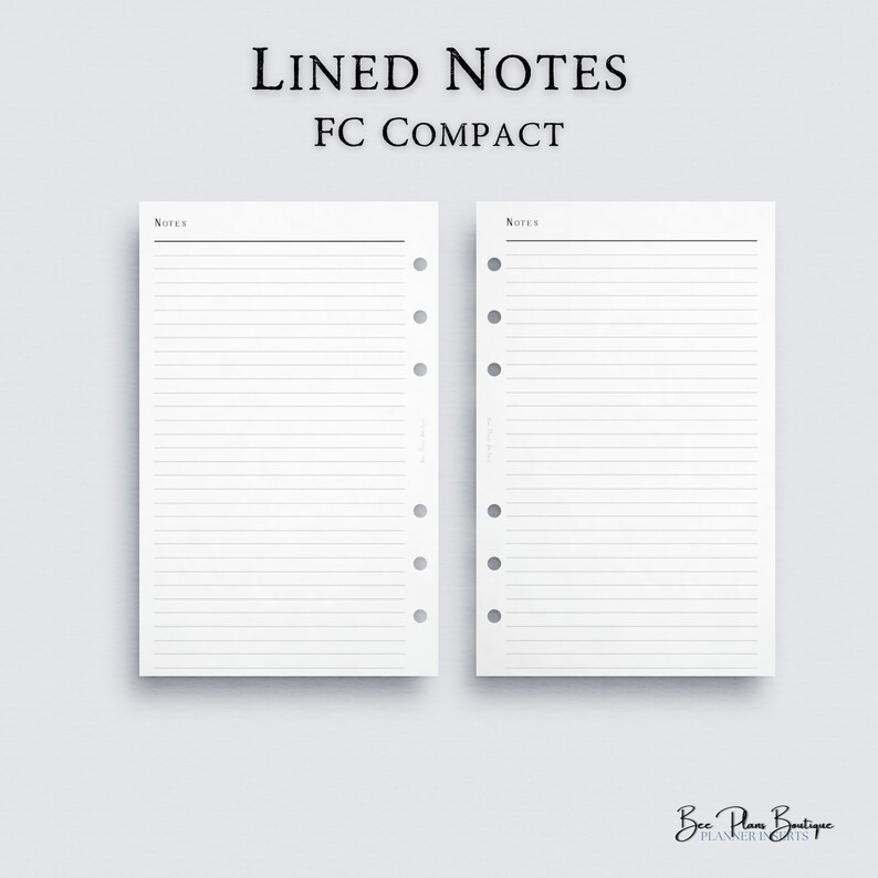FC Compact Printable Sleek & Elegan Lined Notes Planner Insert ...