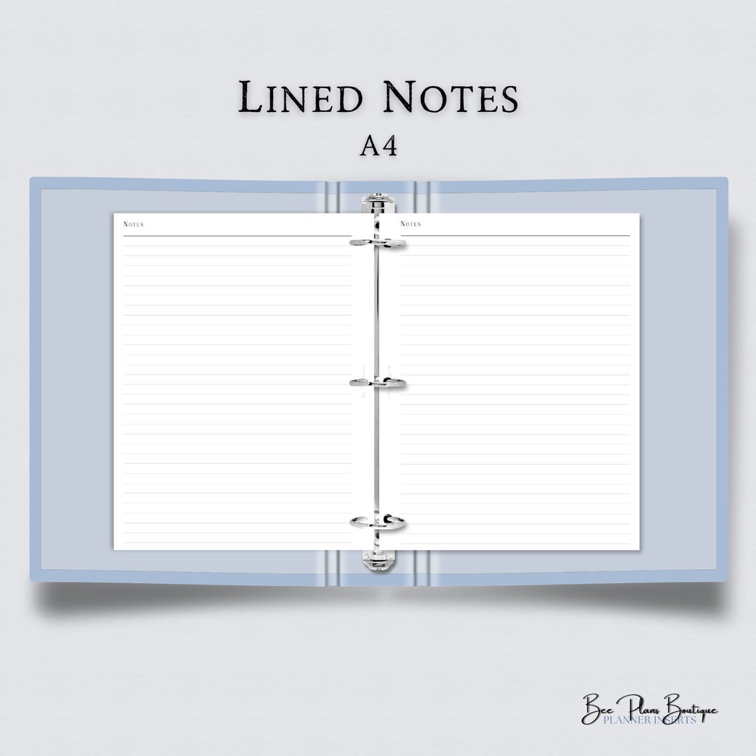 A4 Printable Sleek & Elegan Lined Notes Planner Insert Printable ...