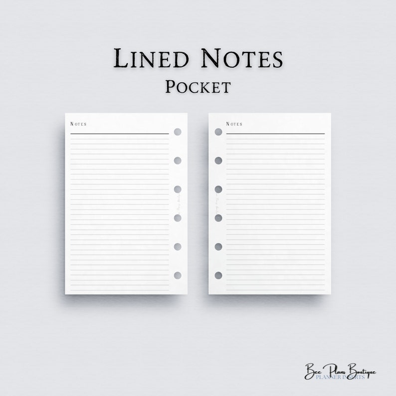 Pocket Planner Printable Lined Notes Planner Insert Printable Planner ...