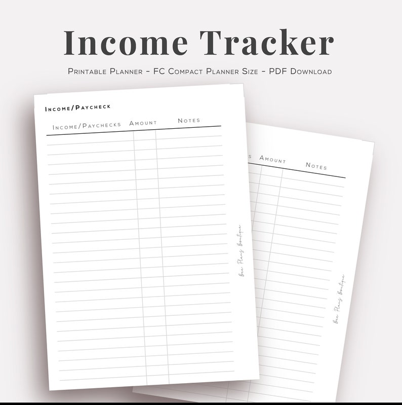 FC Compact Printable Income/paycheck Tracker Planner Insert Digital ...
