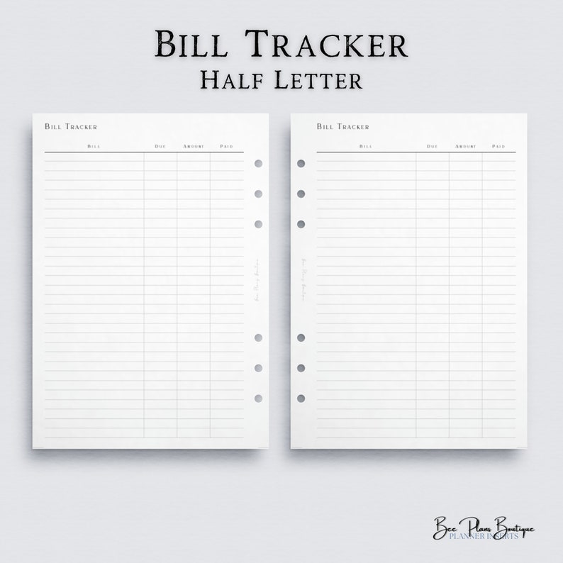 Half Letter Bill Tracker Printable Bill Tracker Printable - Etsy