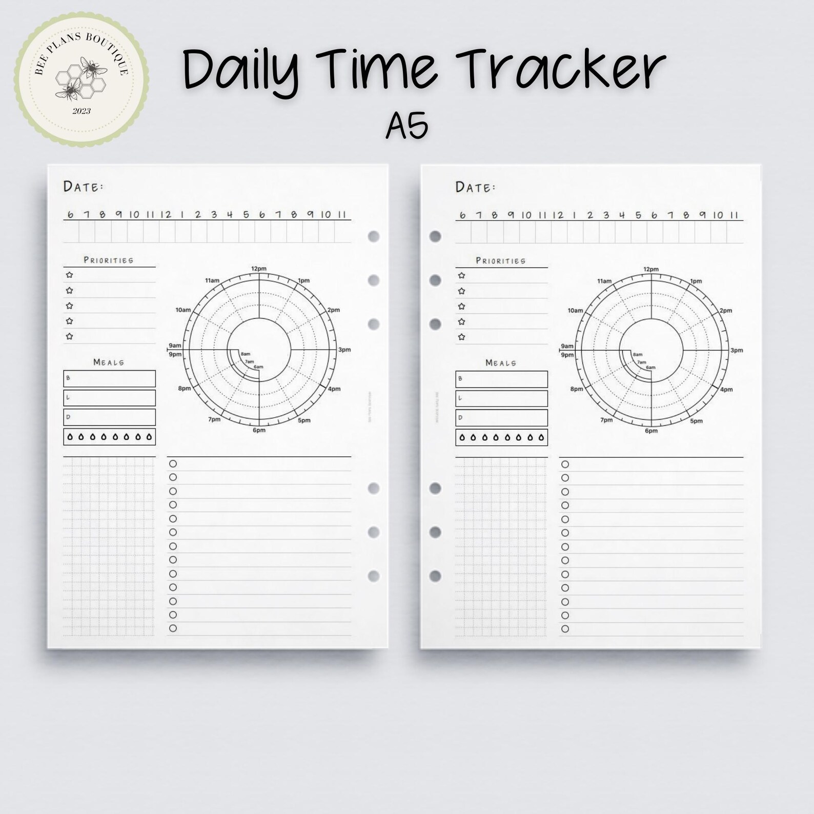 A5 Undated Daily Planner Printable 24-hour Tracker Circle With Jenplans ...