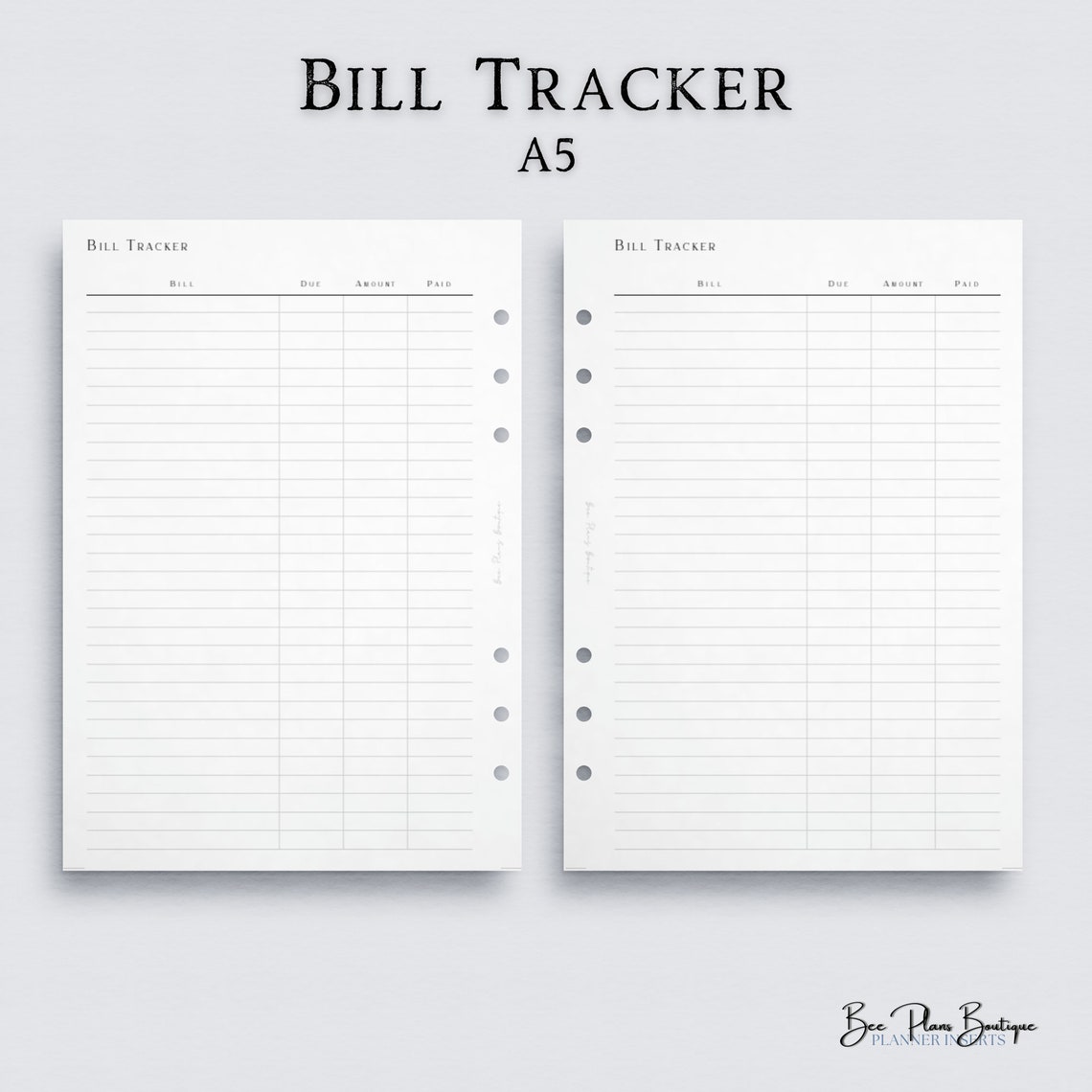 A5 Bill Tracker Printable Bill Tracker Printable Budget - Etsy