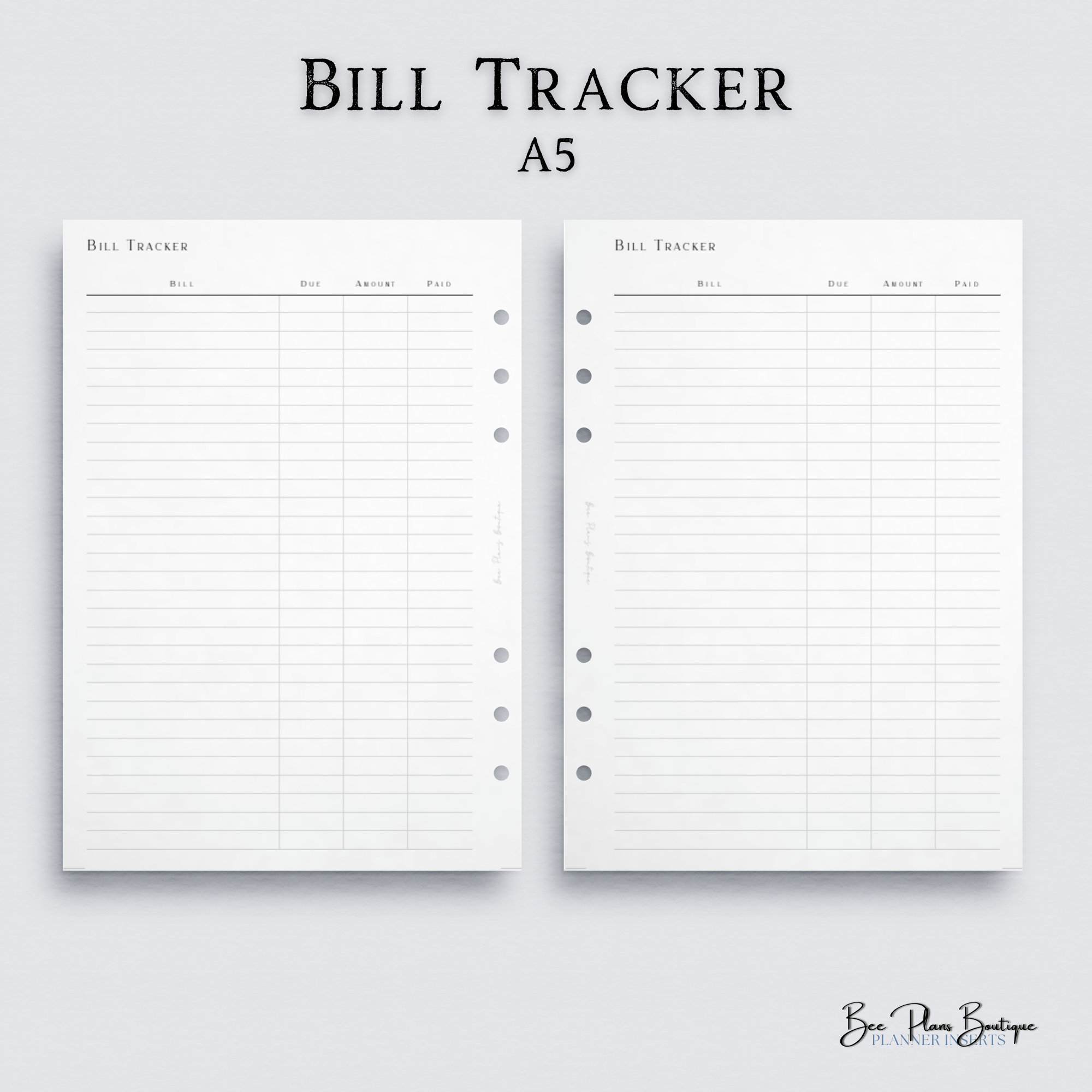 A5 Bill Tracker Printable Bill Tracker Printable Budget - Etsy