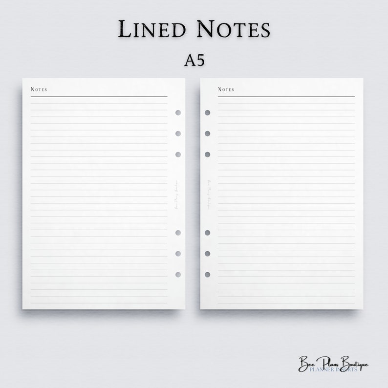 A5 Printable Sleek & Elegan Lined Notes Planner Insert Printable ...