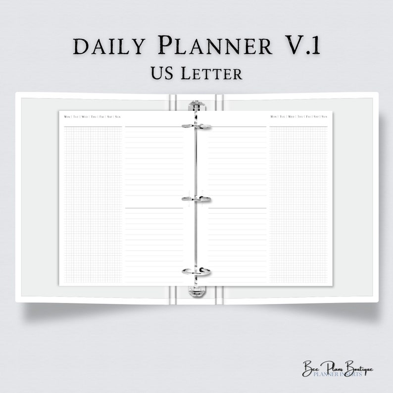 US Letter Printable Daily Planner Elegant Undated Organizer With Grid ...