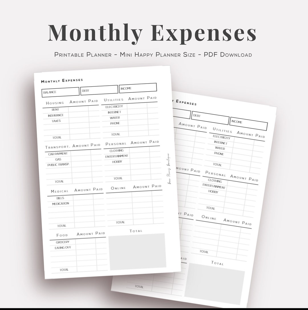Mini Happy Planner Printable Monthly Expense Planner Digital Download ...