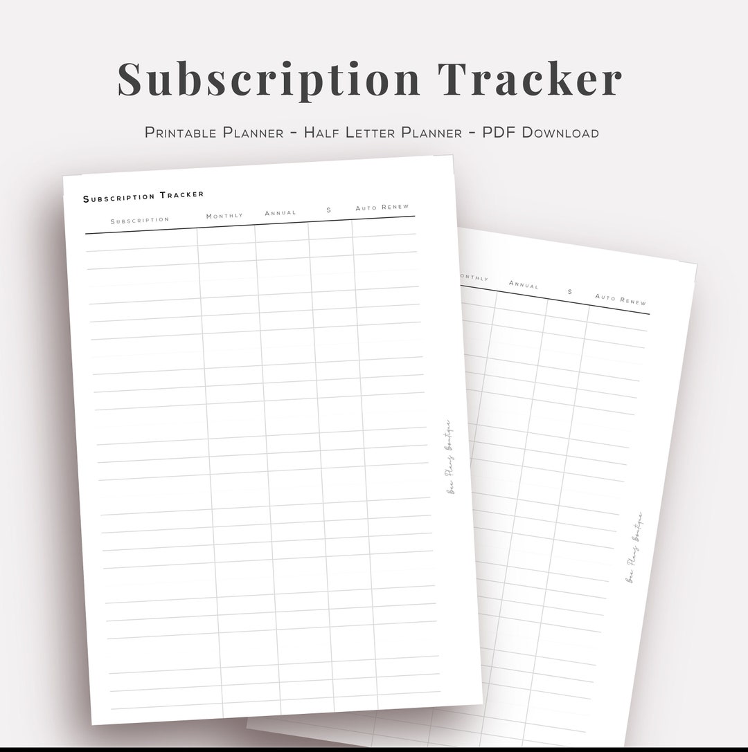 Half Letter Printable Subscription Tracker Digital Download Monthly and ...