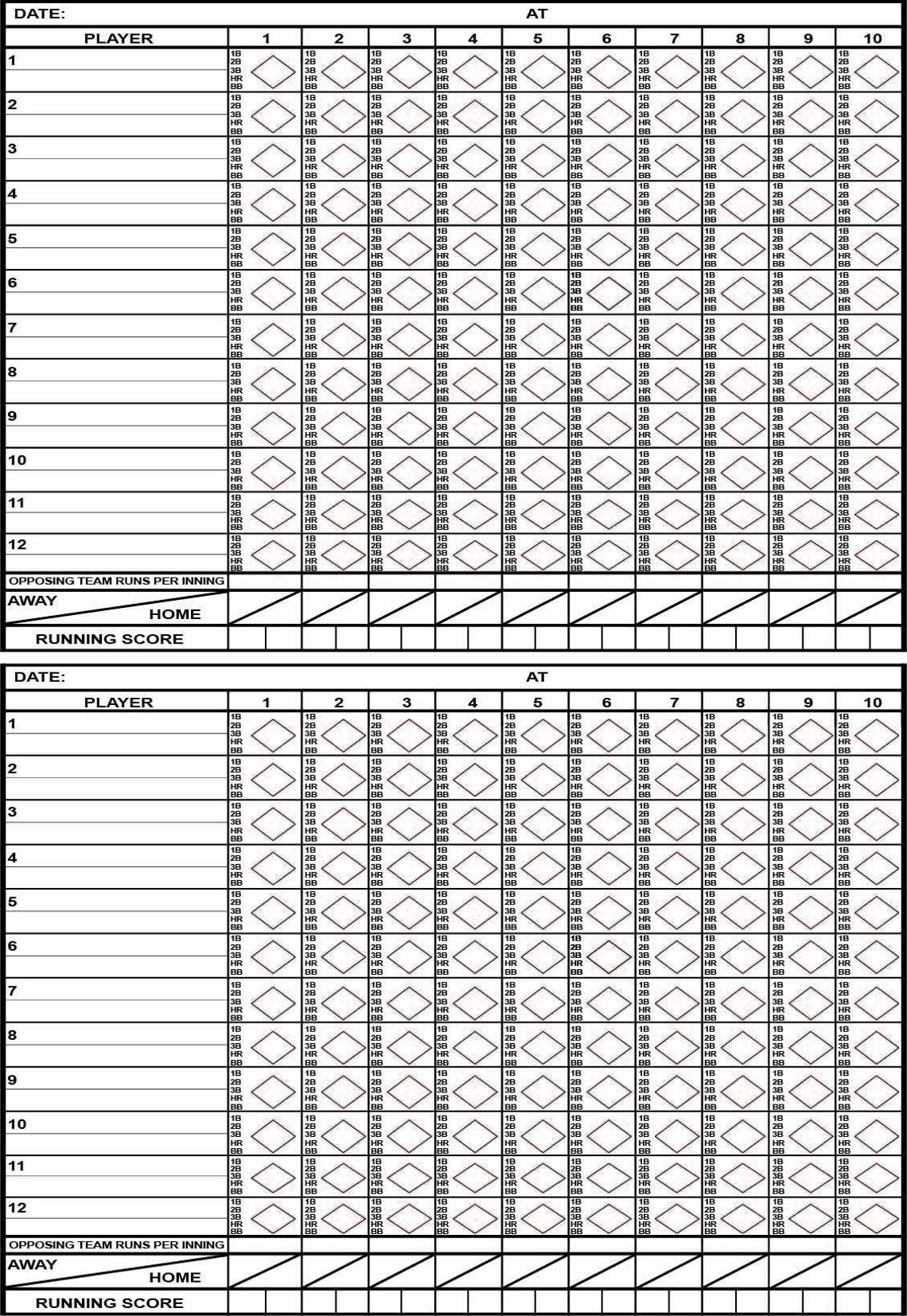 Half Sheet Baseball/softball Scorecard - Etsy